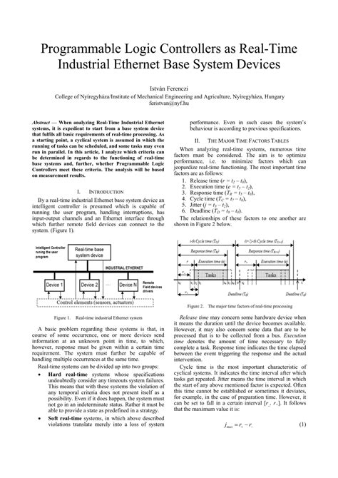 Pdf Programmable Logic Controllers As Real Time Industrial Ethernet Base System Devices
