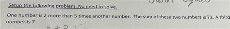 Solved Setup The Following Problem No Need To Solveone