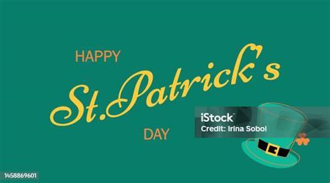 녹색 배경에 행복한 성 패트릭 데이 인사말 모자 클로버 벡터 카드 3월에 대한 스톡 벡터 아트 및 기타 이미지 3월 4가지 개체 St Patricks Day