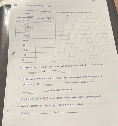 Consider The Function G X Log X A Complete The Chegg Com