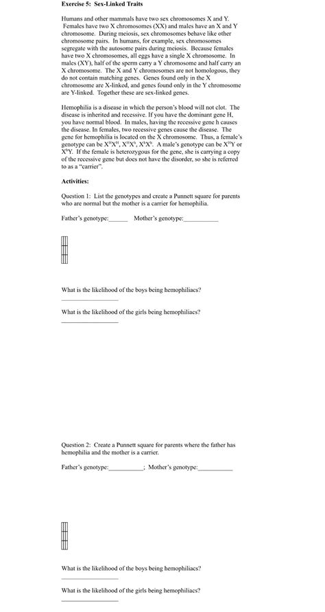 Solved Exercise 5 Sex Linked Traits Humans And Other