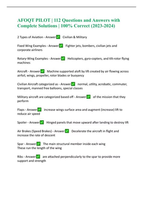 Afoqt Pilot 112 Questions And Answers With Complete Solutions 100 Correct Afoqt