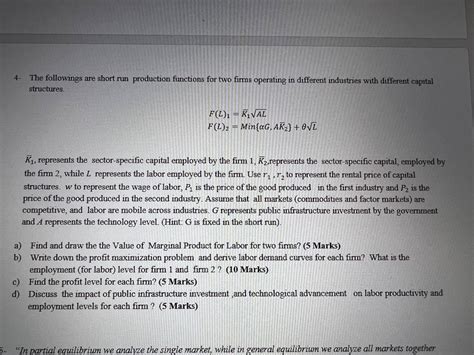 Solved 4 The Followings Are Short Run Production Functions