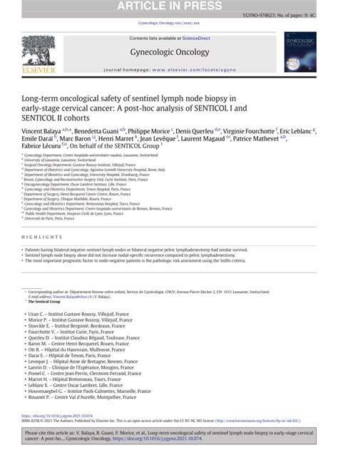 Pdf Long Term Oncological Safety Of Sentinel Lymph Node Biopsy In Early Stage Cervical Cancer