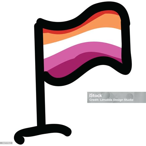 귀여운 레즈비언 플래그 만화 벡터 일러스트 모티프 손으로 그린 고립 된 Lgbtq 팬 요소 자부심 블로그 성적 그래픽 사랑 웹