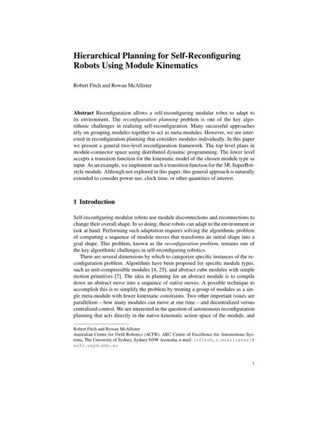Pdf Hierarchical Planning For Self Reconfiguring Robots Using Module