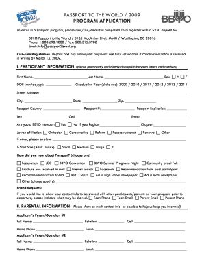 Fillable Online Passport Bbyo Passport To The World 2009 Program Application BBYO Passport