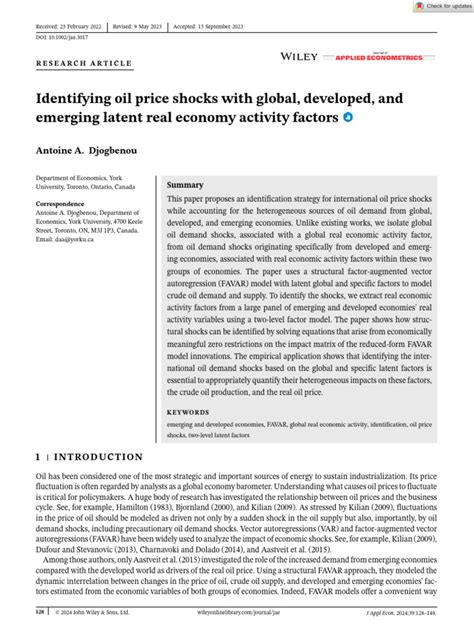 J Of Applied Econometrics 2023 Djogbenou Identifying Oil Price Shocks With Global