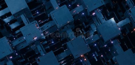 Abstract Blocky Shape With Glowing Led Lights Concept For Blockchain Stock Illustration