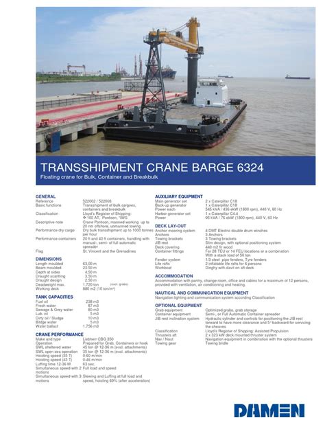 Product Sheet Damen Transshipment Crane Barge 6324 Yn522002 Stock 12 2017 Pdf Crane Machine