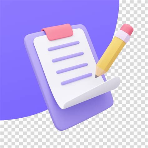 3d 보고서 용지 클립보드 체크리스트 노트용 메모지 클리핑 패스가 있는 3d 그림 프리미엄 Psd 파일