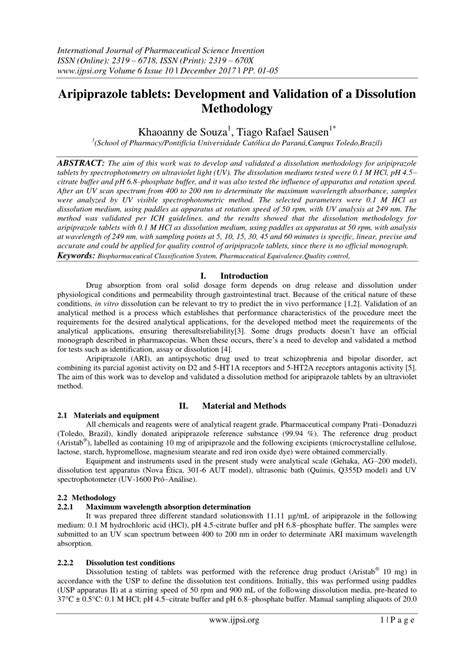 Pdf Aripiprazole Tablets Development And Validation Of A Dissolution Methodology