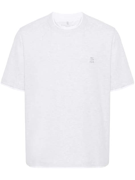Brunello Cucinelli Embroidered Logo Cotton T Shirt Grey Farfetch Uk