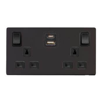 Matt Black Double Socket Screwless Sockets Usb Usb Chargers