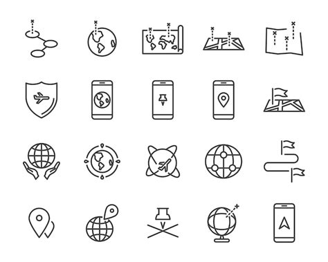 Premium Vector World Map Line Icon Set