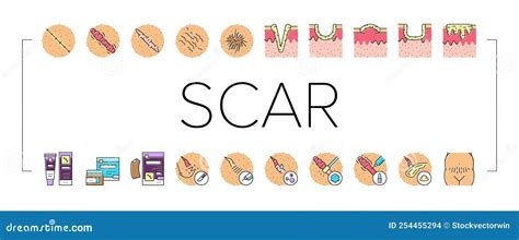 Scar After Trauma Or Surgery Icons Set Vector Stock Vector