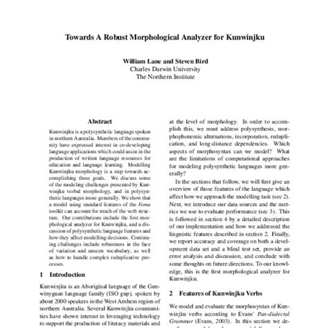 Towards A Robust Morphological Analyzer For Kunwinjku Acl Anthology