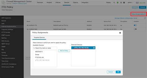 configure fmc and ftd external authentication with ise as a radius