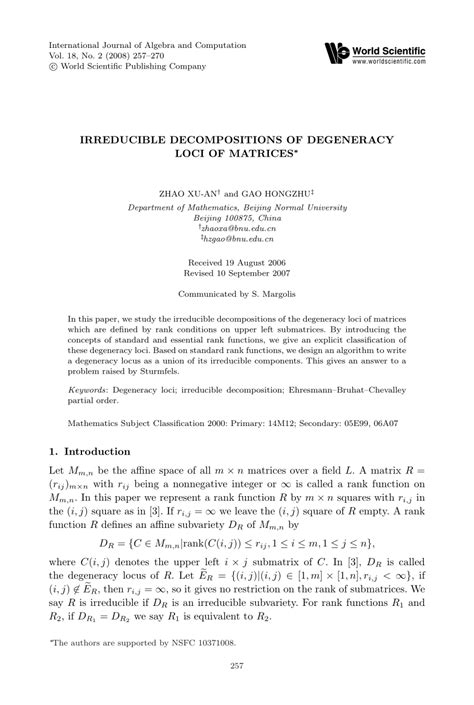 Pdf Irreducible Decompositions Of Degeneracy Loci Of Matrices