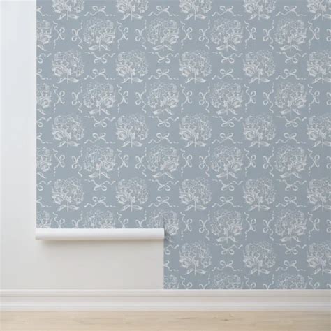 Elegant Vintage Hydrangea Bow Soft Blue Pattern Wallpaper Zazzle