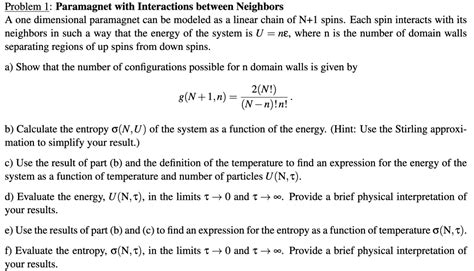 solved problem 1 paramagnet with interactions between