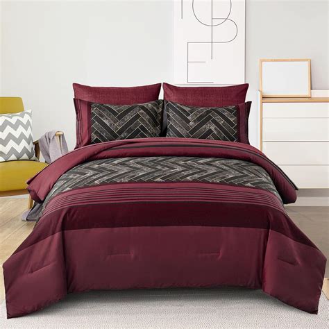 Luxudecor Burgundy Comforter Set King Size 7 Pieces Red And Black