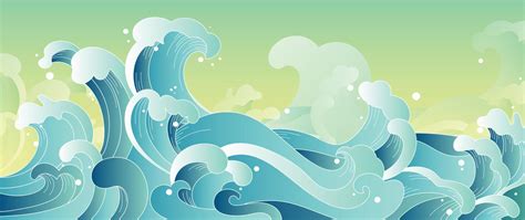 Traditional Japanese Wave Pattern Vector Elegant Hand Drawn Oriental