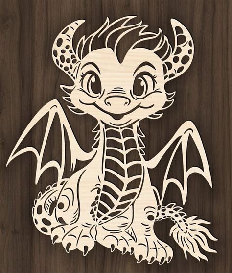 A Cutout Of A Dragon Sitting On Top Of A Wooden Surface