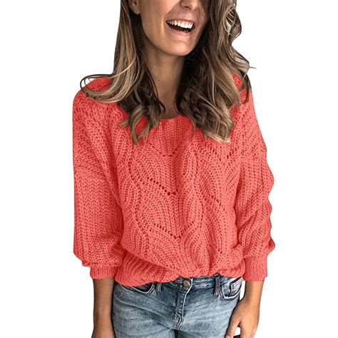 Duoif Sweaters For Women Trendy Women Round Neck Long Sleeve Knit
