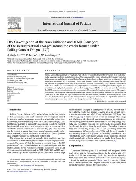 Ebsd Investigation Of The Crack Initiation And Tem Fib Analyses Of The
