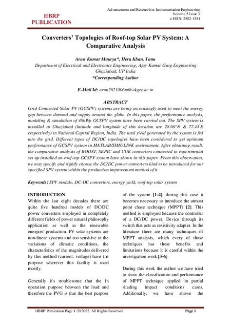Pdf Converters Topologies Of Roof Top Solar Pv System A Comparative Analysis