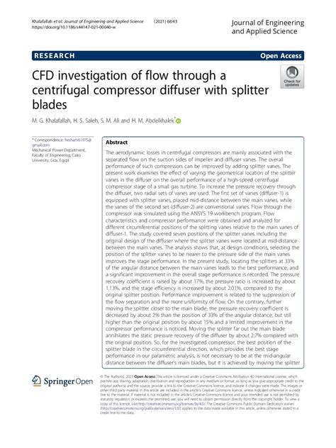 cfd investigation of flow through a centrifugal compressor diffuser with splitter blades