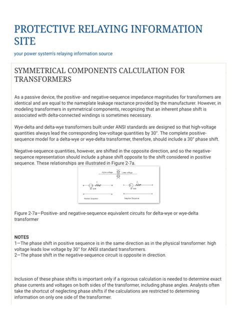Protective Relaying Information Site Symmetrical Components Calculation For Transformers Pdf