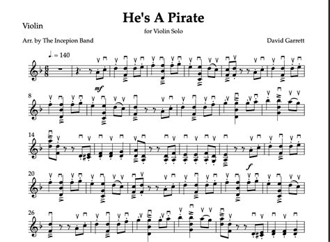 Hes A Pirate Sheet Music Scores For Violin