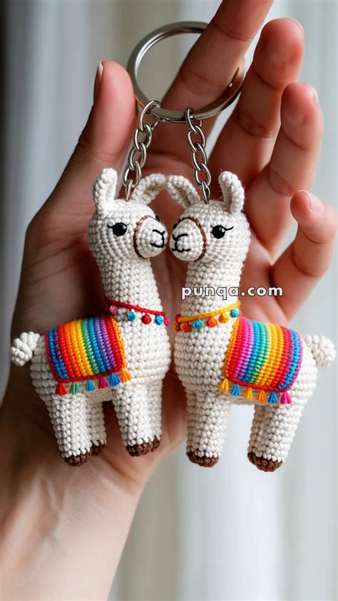 Amigurumi Colorful Llama Twins Keychain Free Crochet Pattern Punqa