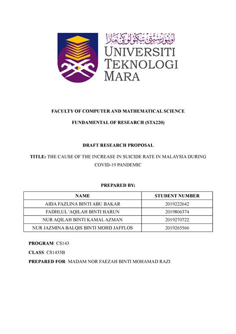 Project Research Proposal Faculty Of Computer And Mathematical Science Fundamental Of Research