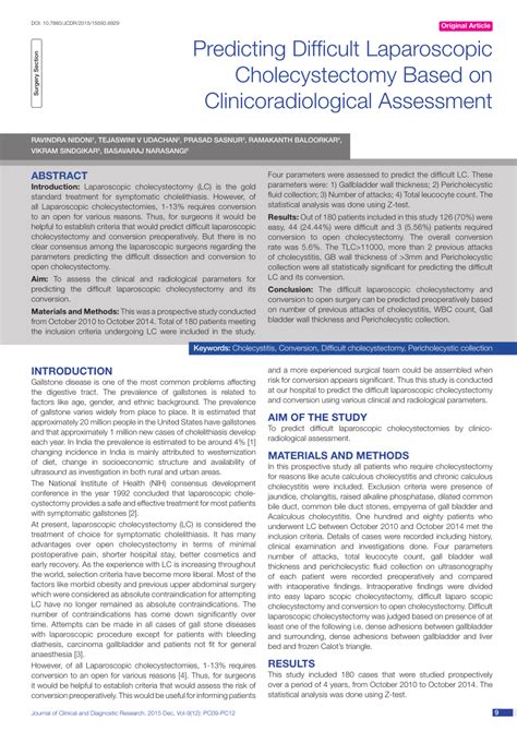 Pdf Predicting Difficult Laparoscopic Cholecystectomy Based On Clinicoradiological Assessment