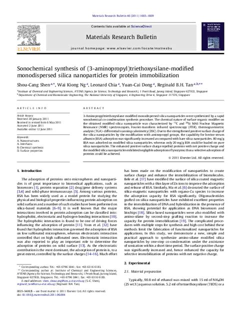 Pdf Sonochemical Synthesis Of 3 Aminopropyltriethoxysilane Modified