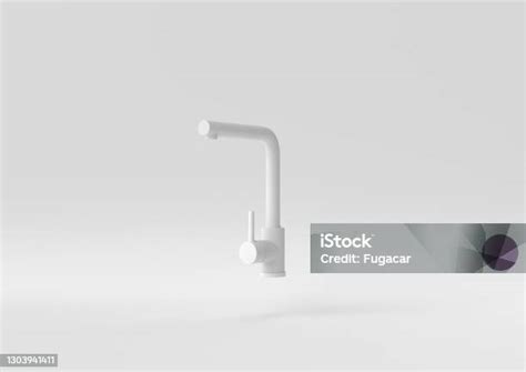 흰색 배경에 떠있는 흰색 물 수도꼭지 최소한의 개념 아이디어 흑백 3d 렌더링 수도꼭지에 대한 스톡 사진 및 기타 이미지 수도꼭지 0명 3차원 형태 Istock