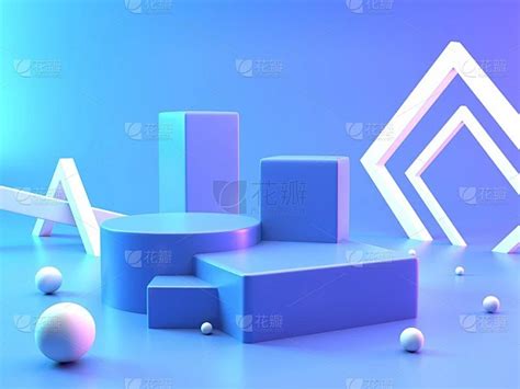 背景3d蓝色渲染最小抽象背景3d渲染抽象几何形状蜡笔。立方体产品在现代的舞台。素材 花瓣网