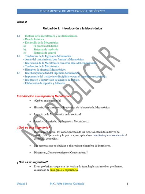 1 Unidad 1 Introducción A La Ingeniería Mecatrónica Pdf Mecatrónica Diseño