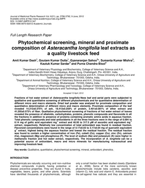 Pdf Phytochemical Screening Mineral And Proximate Composition Of