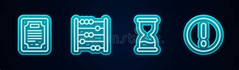 Set Line Certificate Template Abacus Old Hourglass And Speech Bubble And Exclamation Glowing