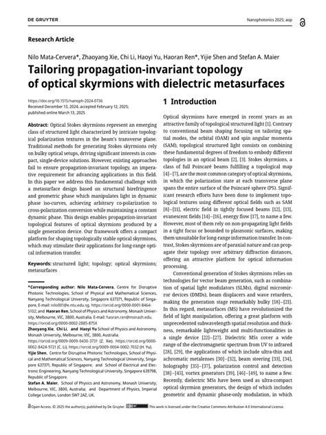 Pdf Tailoring Propagation Invariant Topology Of Optical Skyrmions With Dielectric Metasurfaces