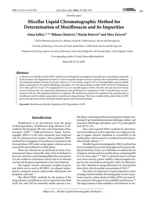 Pdf Micellar Liquid Chromatographic Method For Determination Of Moxifloxacin And Its Impurities
