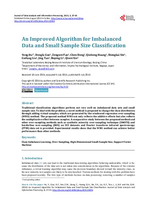 Pdf An Improved Algorithm For Imbalanced Data And Small Sample Size