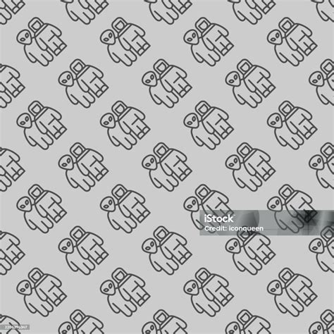 우주 비행사 라인 완벽 한 패턴 코스모스 테마와 함께 외계인 벡터 그래픽입니다 배경이 있는 우주인 인간과 인간형 외계인 기호 반복 라인 아이콘 0명에 대한 스톡 벡터 아트