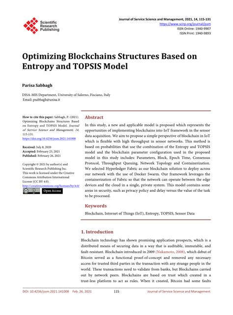Pdf Optimizing Blockchains Structures Based On Entropy And Topsis Model