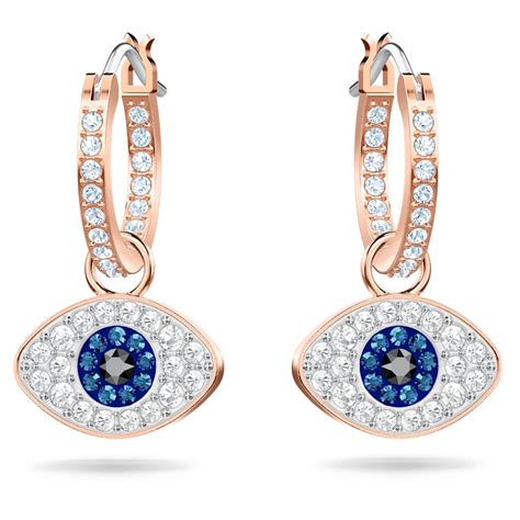 Swarovski Symbolic Earrings Evil Eye Blue Rose Gold Tone Plated