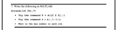 Solved 7 Write The Following In Matlab Arandi 8 3517
